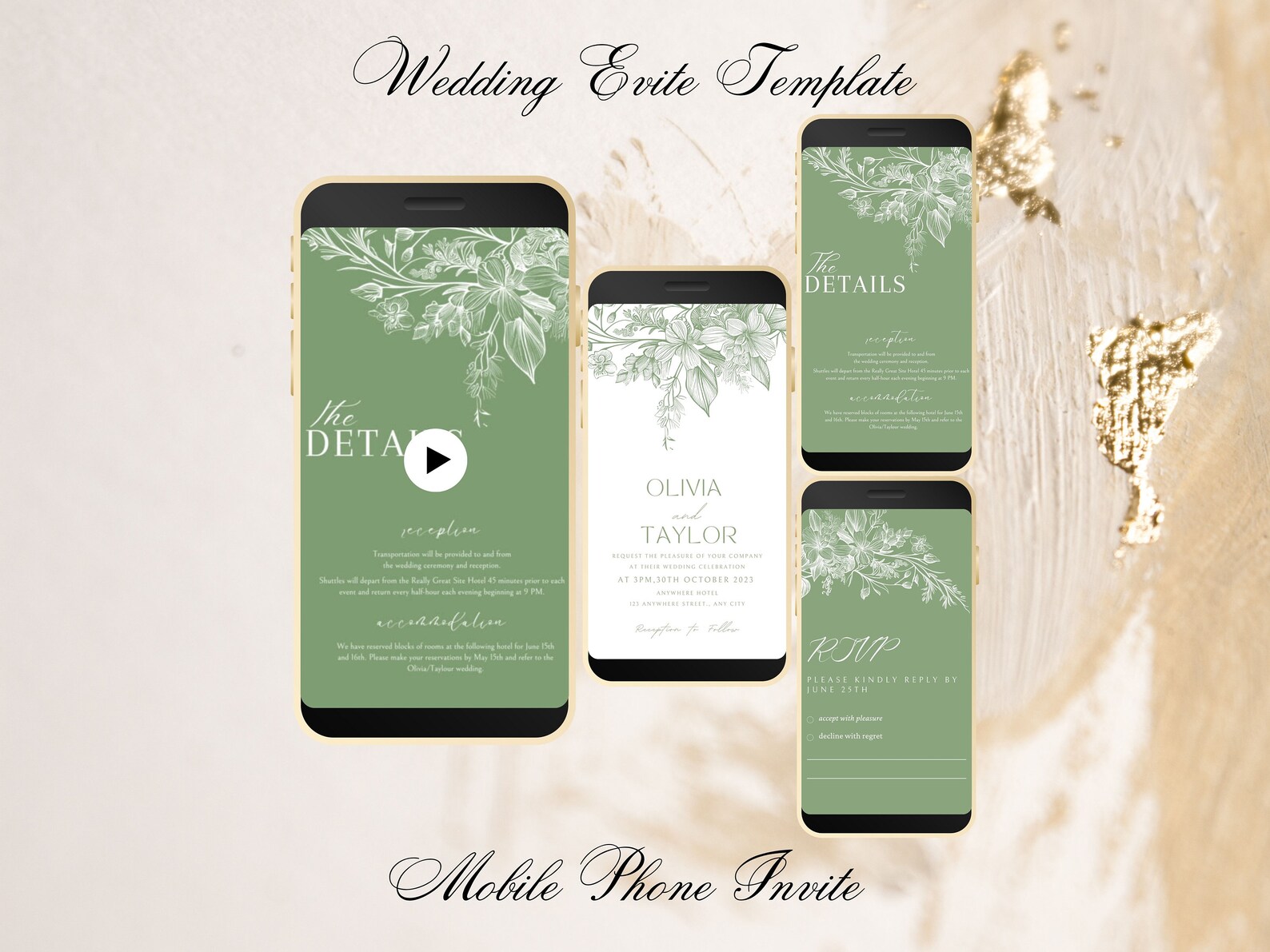 Sage Green Wedding Evite Template, Electronic Wedding Invitation, Sage ...