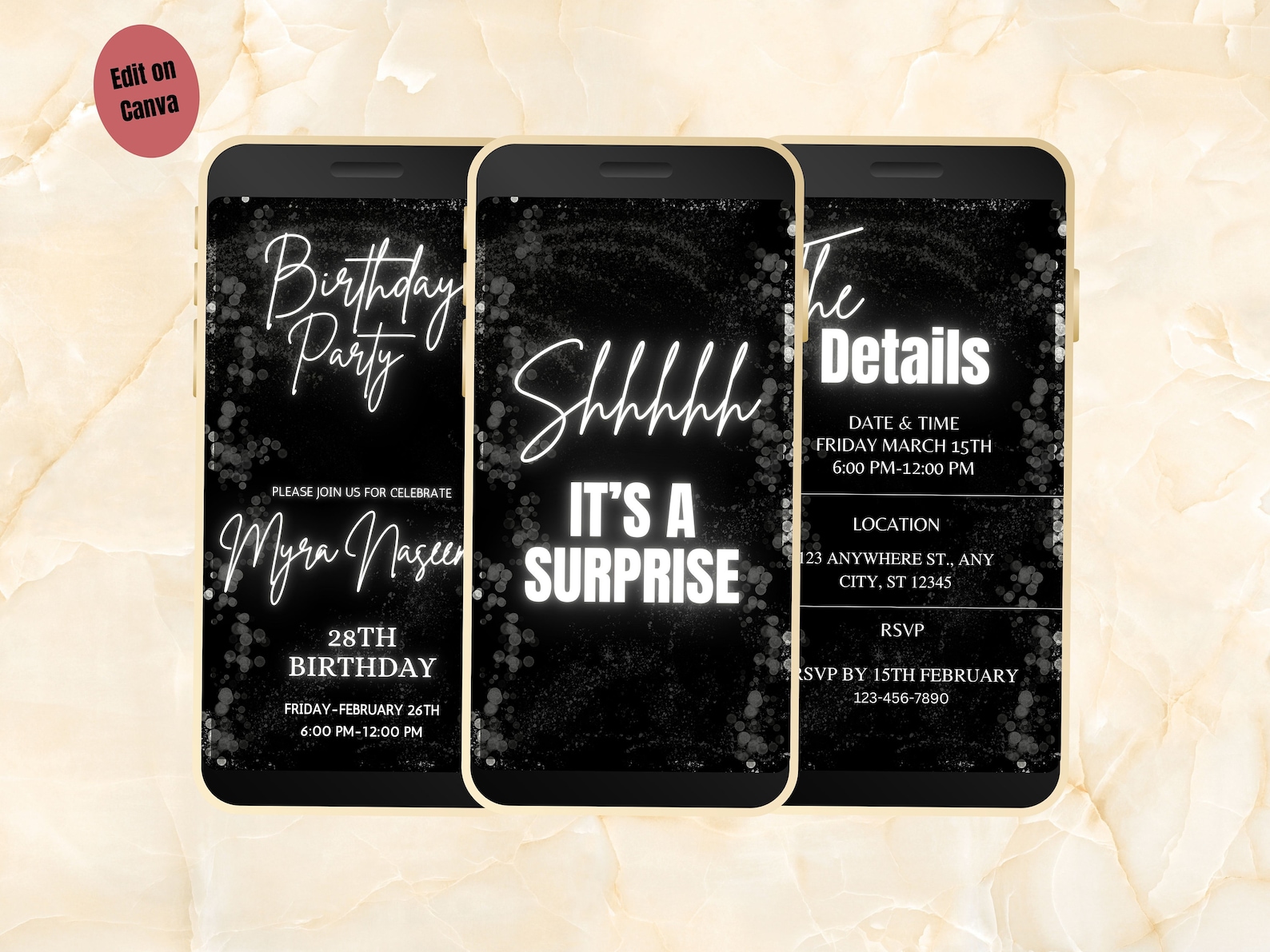 Black Birthday Party Invitation Template, Digital Birthday Party ...