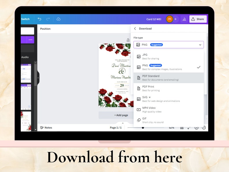 Red Rose Wedding Invitation, Electronic Wedding Invite Template ...