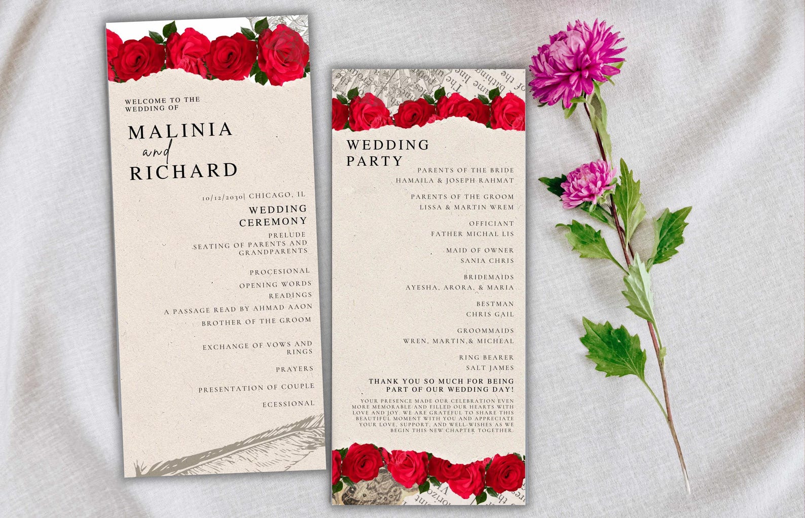 Elegant Wedding Program Template, Modern Ceremony Service Program ...