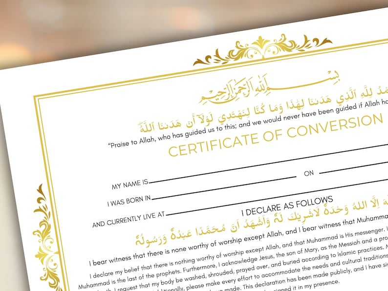 Conversion Certificate, Muslim Conversion Certificate, Shahada ...