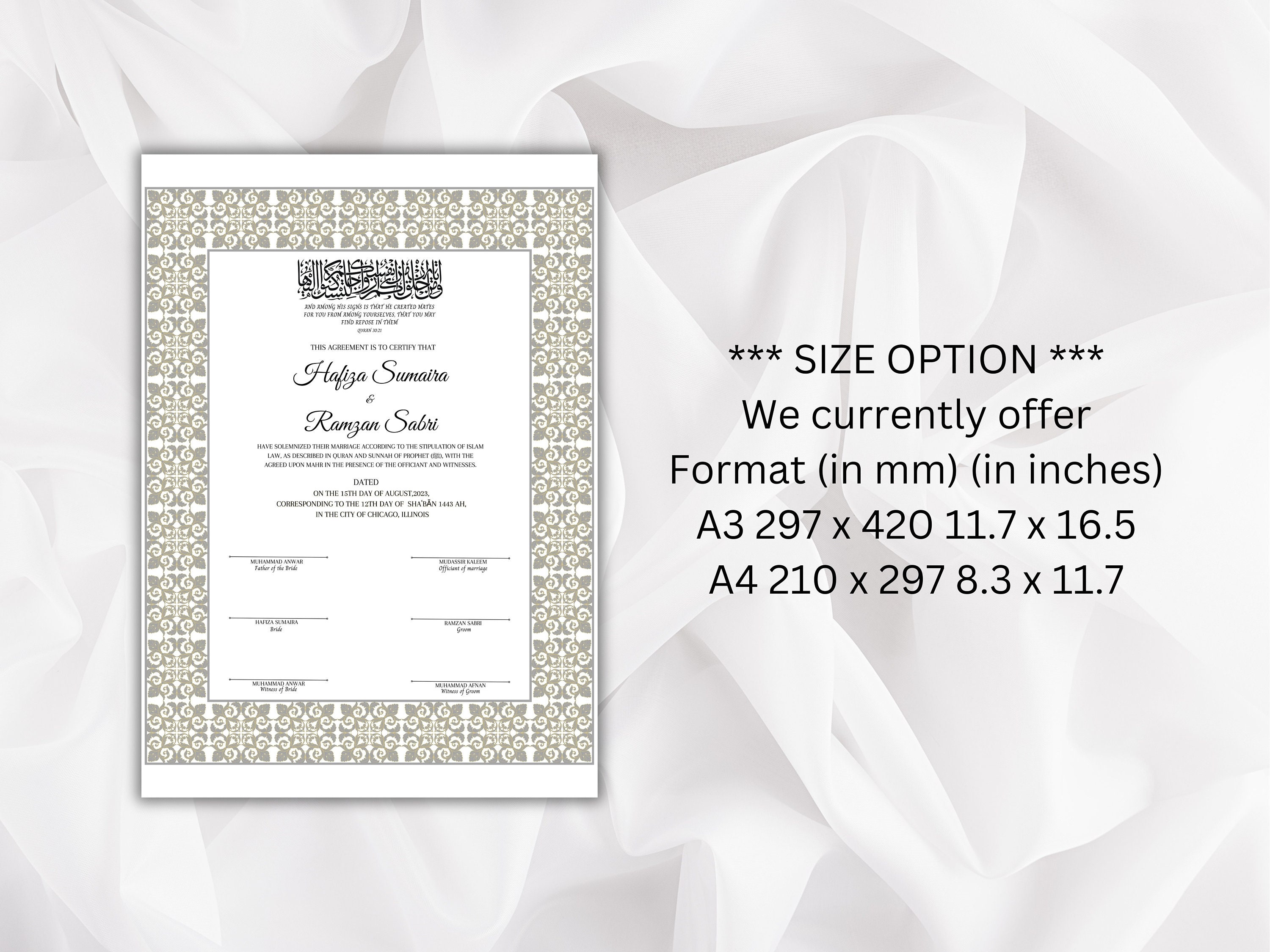 Printable Nikkah Contract Template A3 A4 Islamic Marriage PDF Muslim ...