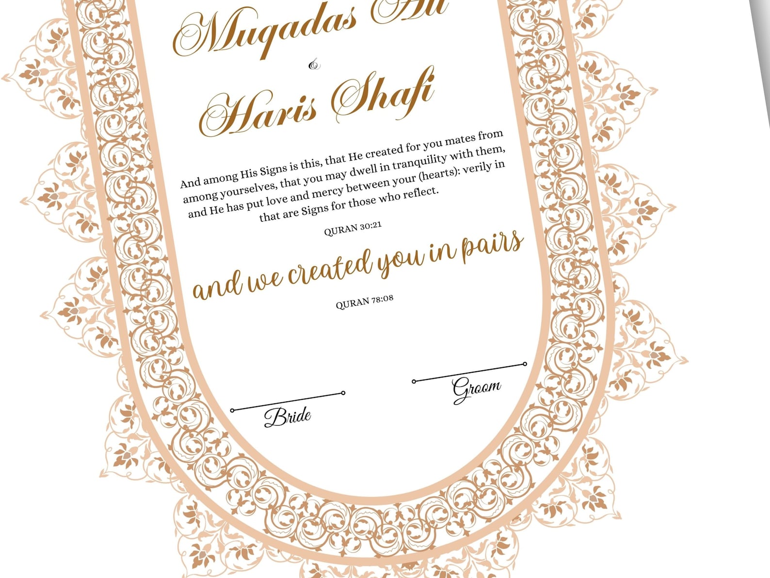 Nikah Contract, Nikkah Certificate, Digital Islamic Marriage Contract ...