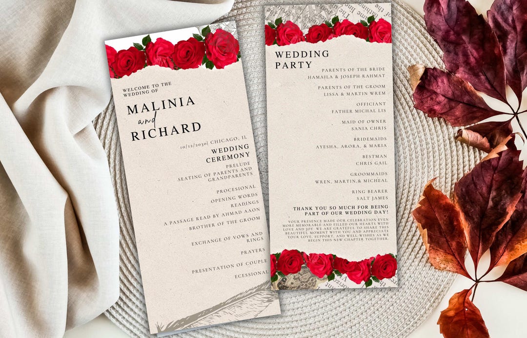 Elegant Wedding Program Template, Modern Ceremony Service Program ...
