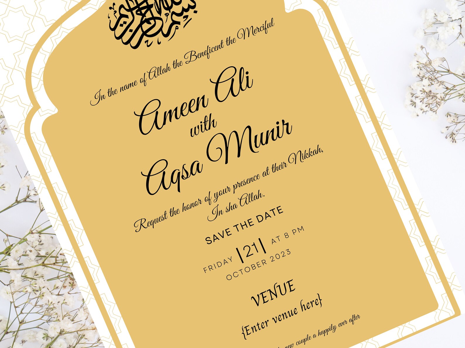 Islamic Wedding Nikkah Invitation Modern Nikkah Invitation Muslim ...