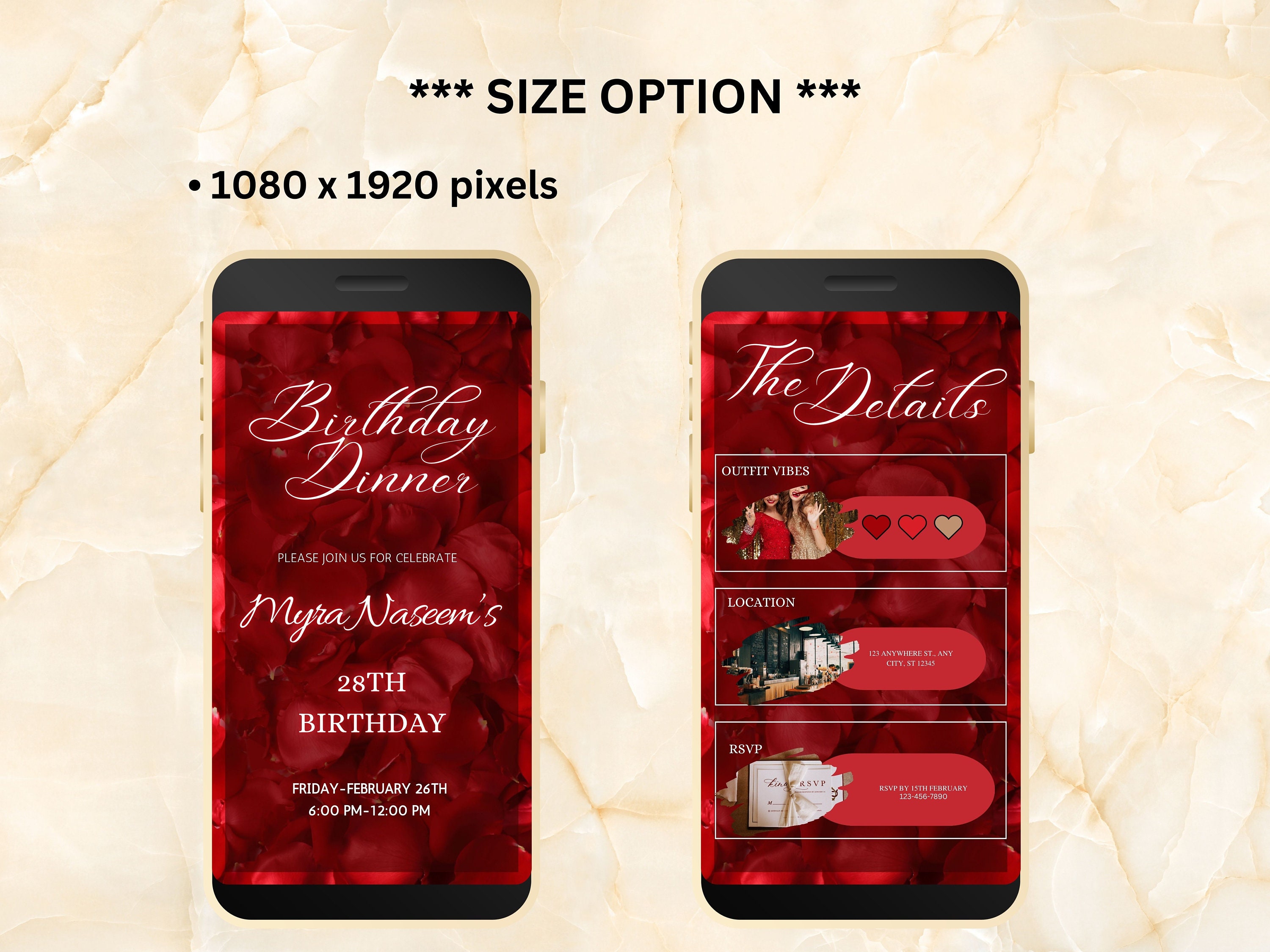 Birthday Party Invitation Template, Red Rose Petals Birthday Dinner ...