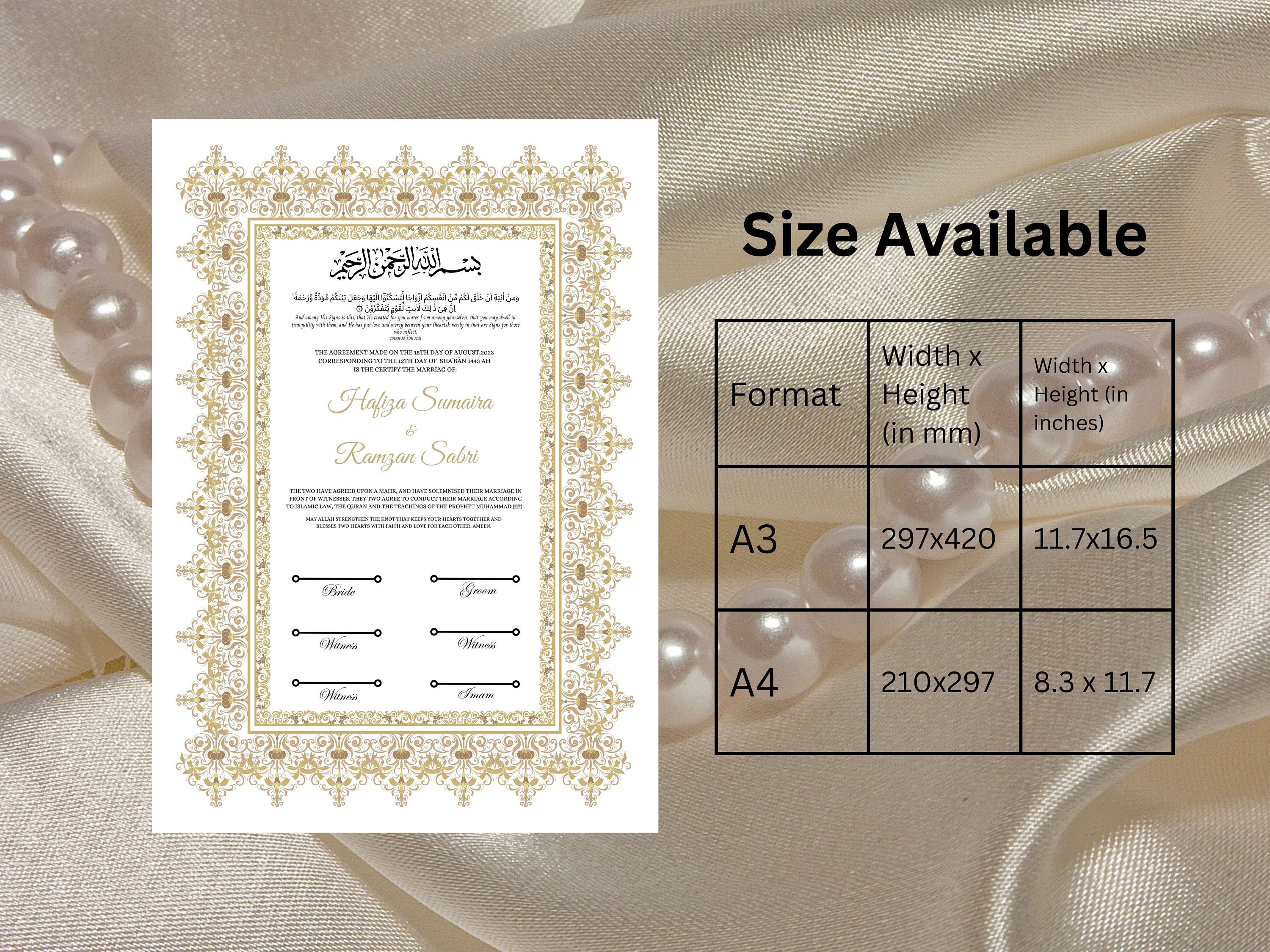 Nikkah Certificate Digital Download Personalised, A4, A3, Template ...