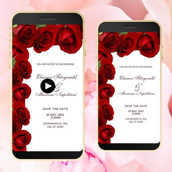 Red Rose Wedding Invitation Set, Red Rose RSVP, Dark Red Floral ...