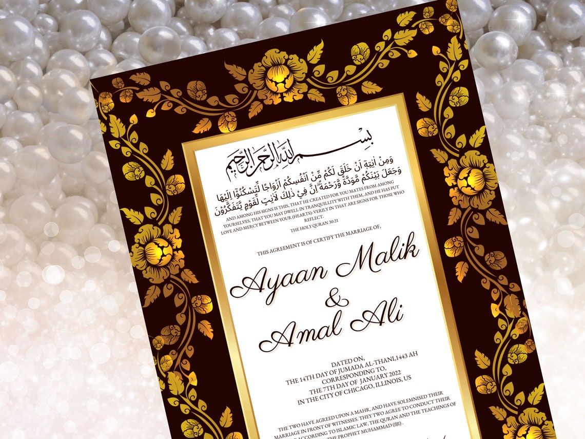 Luxury Nikkah Contract, Nikkah Certificate, Custom Nikah Nama, Islamic ...