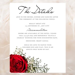 Red Rose Wedding Invitation Template , Red Rose Invite, Elegant Red ...
