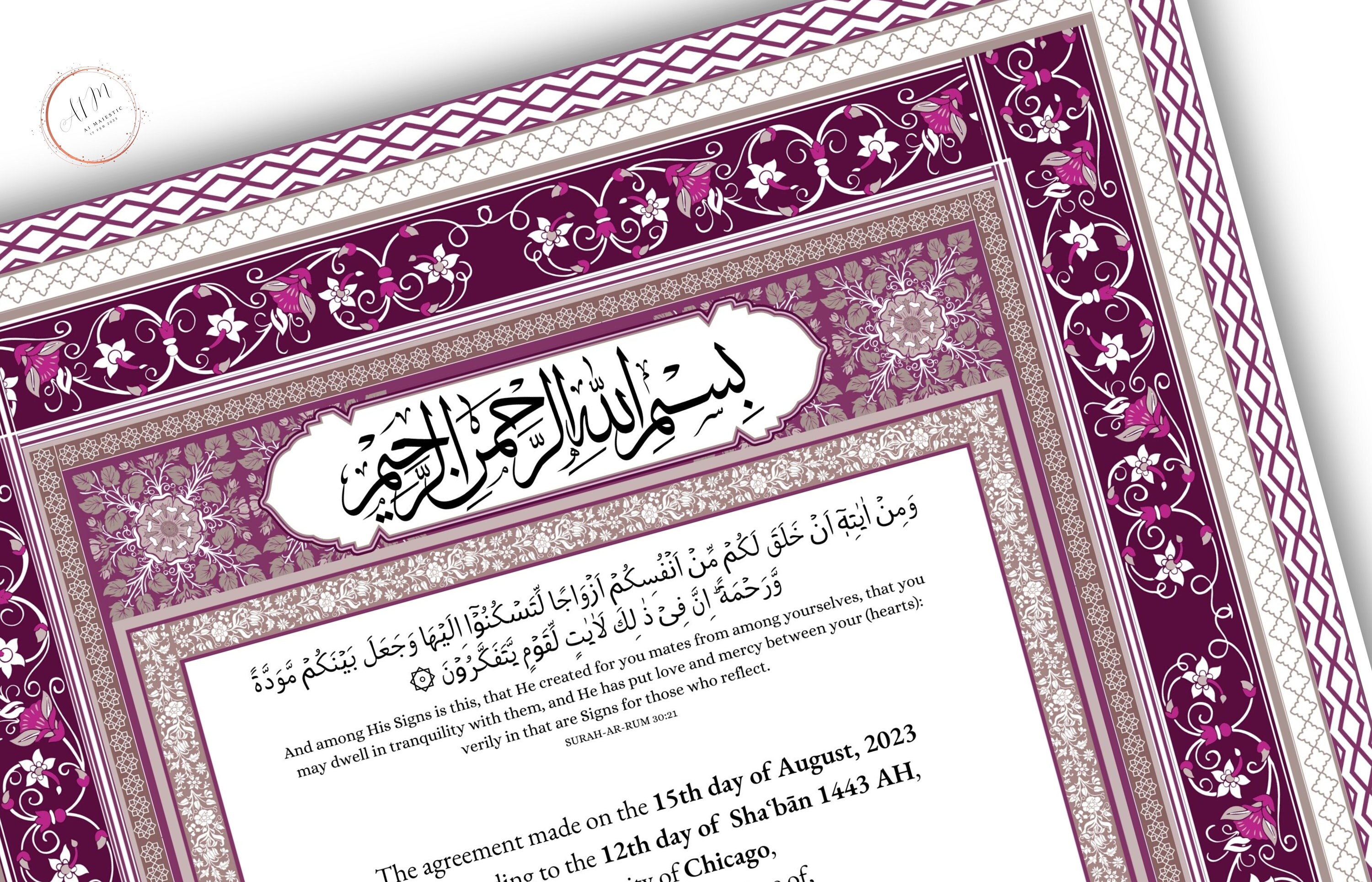 Nikkah Certificate Digital Download Personalized, Luxury Nikkah ...