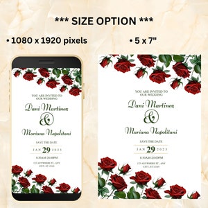 Red Rose Wedding Invitation, Electronic Wedding Invite Template ...