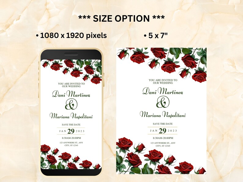 Red Rose Wedding Invitation, Electronic Wedding Invite Template ...