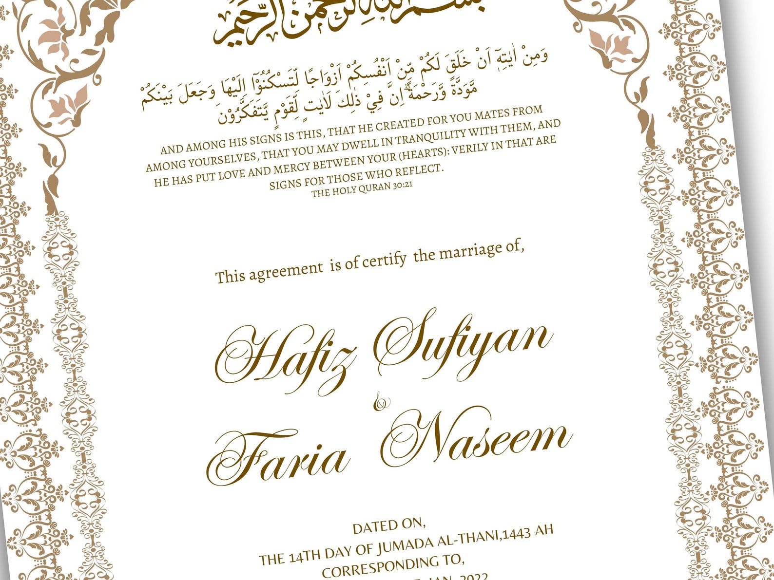 Luxury Nikkah Contract, Digital Printable Personalised Customised ...