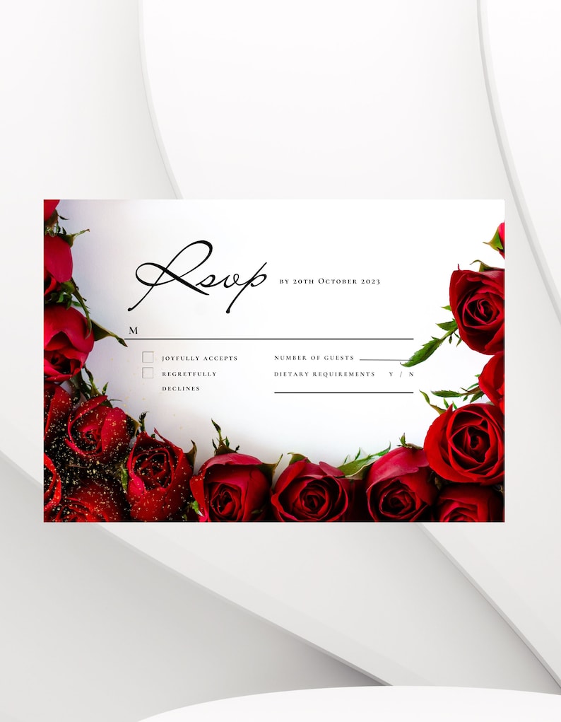 Red Rose Wedding Invitation Set, Red Rose RSVP, Dark Red Floral, Red ...