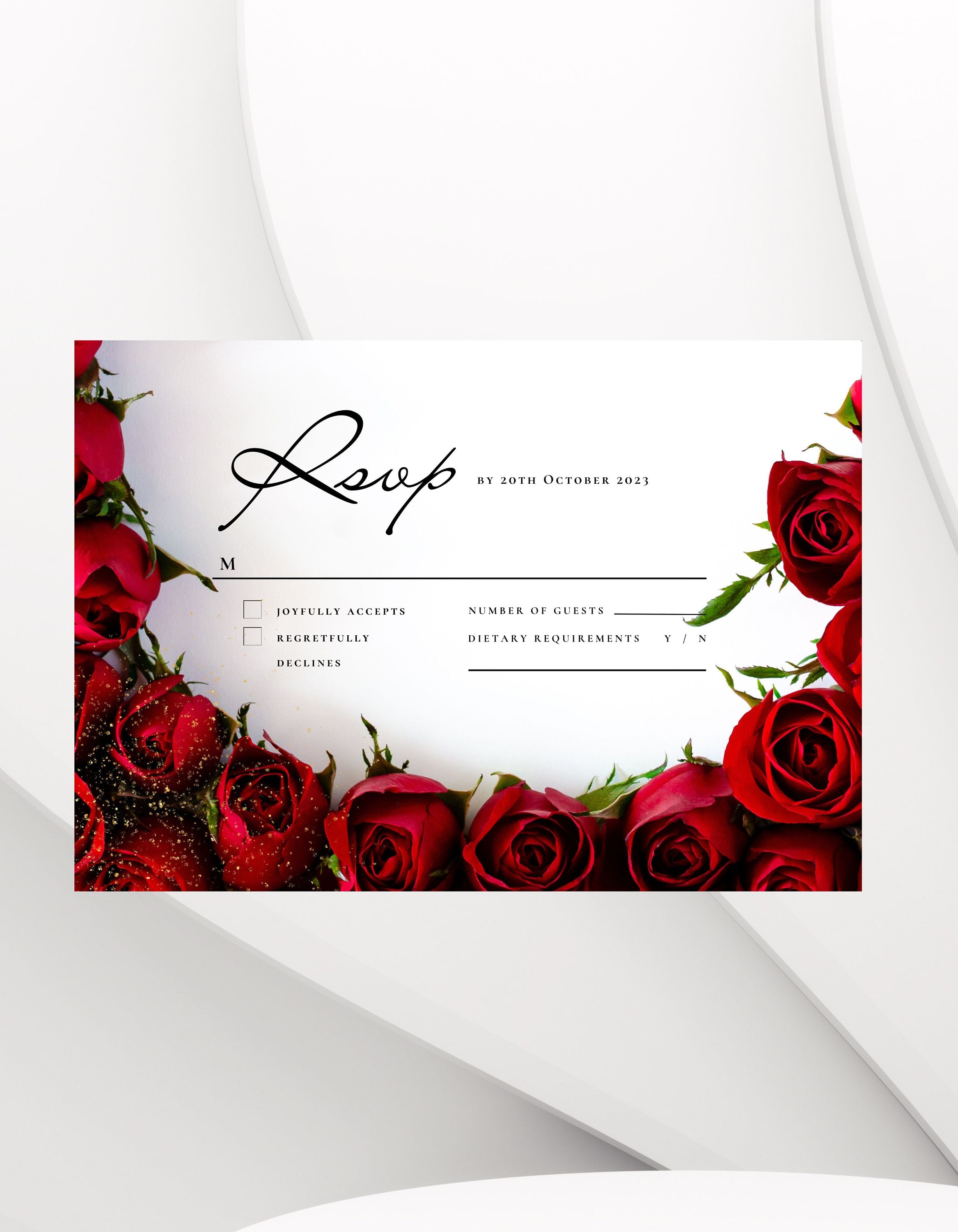 Red Rose Wedding Invitation Set, Red Rose RSVP, Dark Red Floral ...