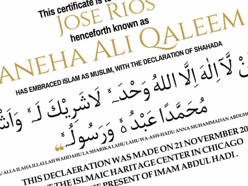 Conversion Certificate, Muslim Conversion Certificate, Shahada ...