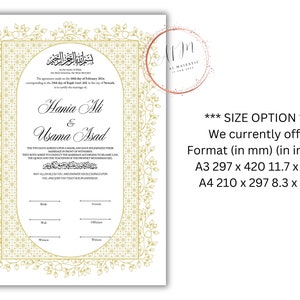 Gold Nikkah Contract Template, Gold Islamic Marriage, Contract Nikkah ...