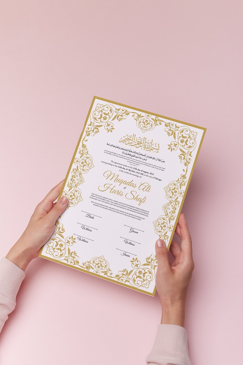 Luxury Nikkah Certificate Premium A4 Islamic Wedding Contract Nikkah