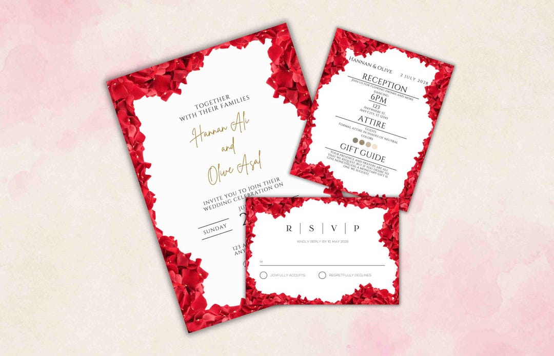 Red Rose Patels Wedding Invitation Set, Red Rose Patel RSVP, Dark Red ...