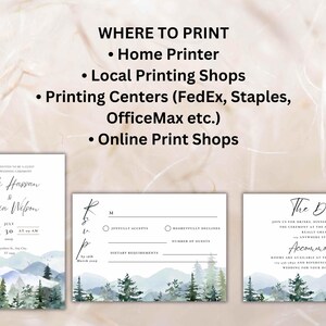Mountain Wedding Invitation Template Set Pine Tree Wedding Suite ...