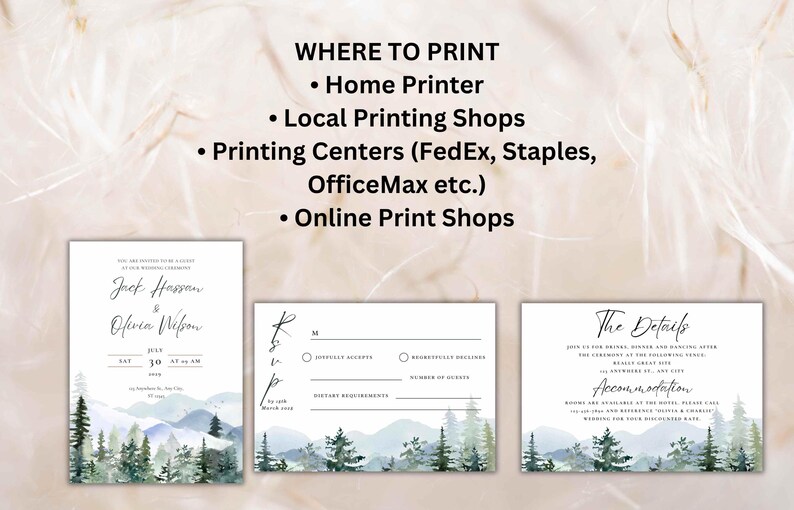 Mountain Wedding Invitation Template Set Pine Tree Wedding Suite ...