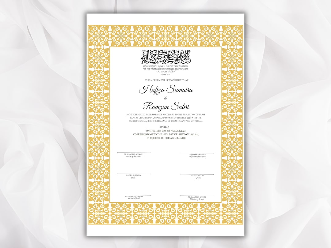 Printable Nikkah Contract Template | Islamic Marriage | PDF Muslim ...