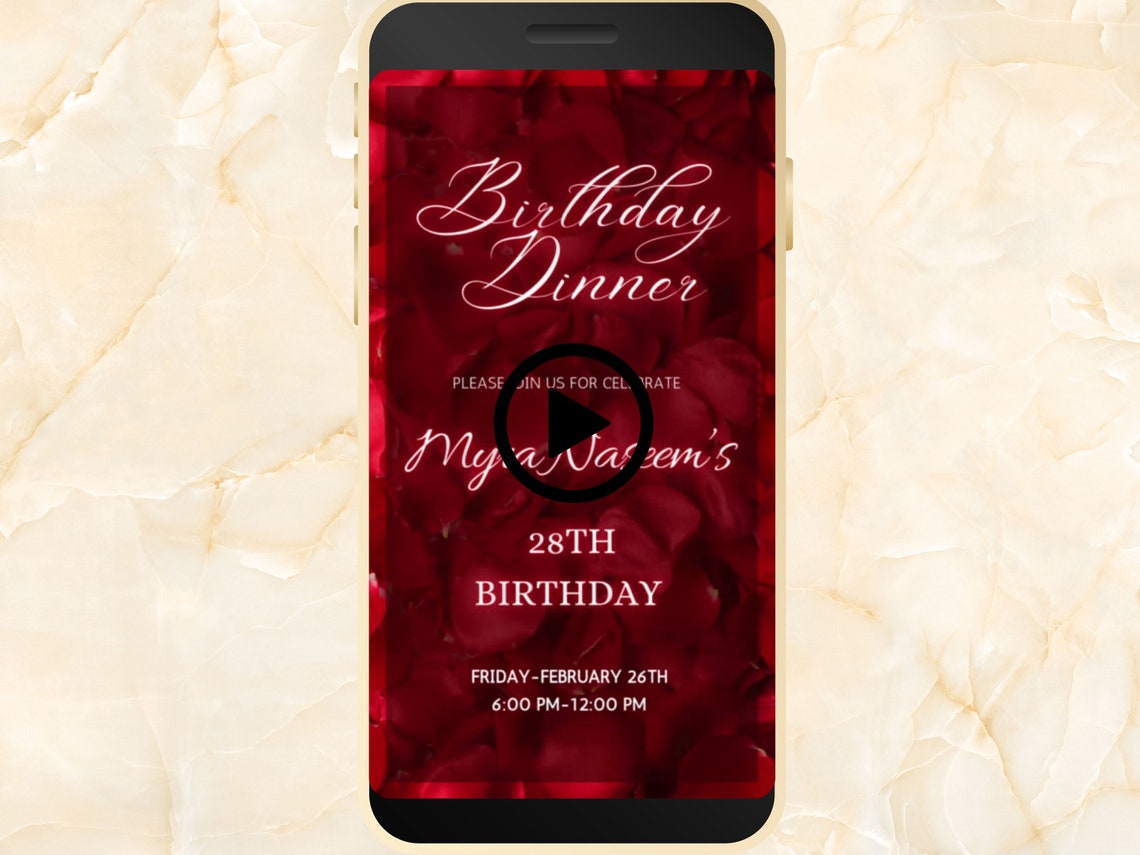 Birthday Party Invitation Template, Red Rose Petals Birthday Dinner ...