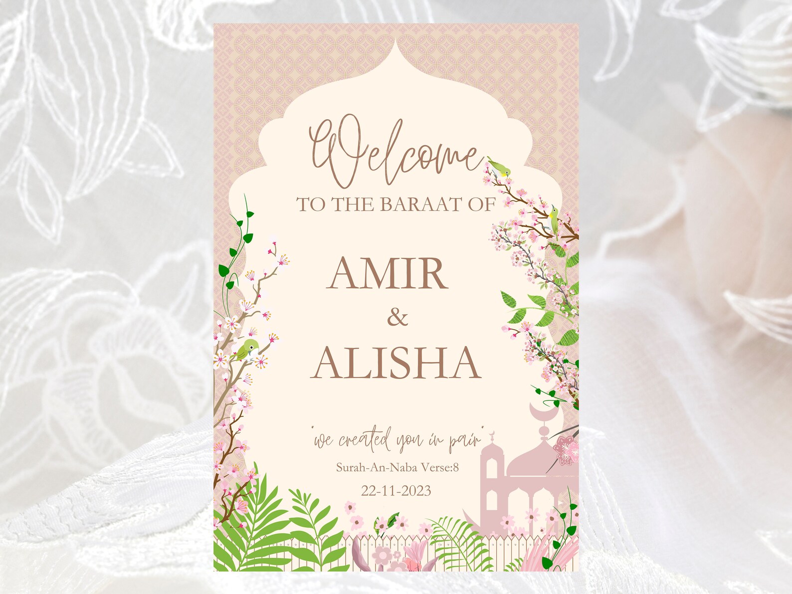 Muslim Wedding Welcome Sign, Nikkah Welcome Sign, Islamic Baraat ...