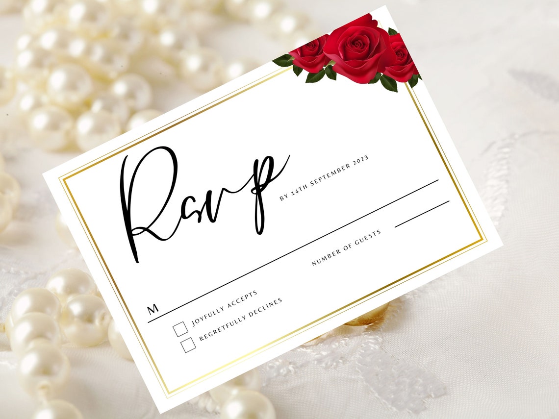 Red Rose Wedding Invitation Set, Red Rose RSVP, Dark Red Floral ...