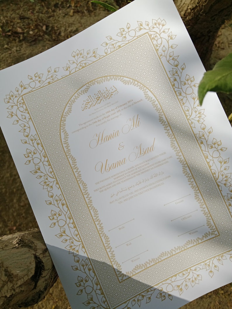 Nikkah Certificate With Feather Pen and Gold Frame, Nikkah Certificate ...