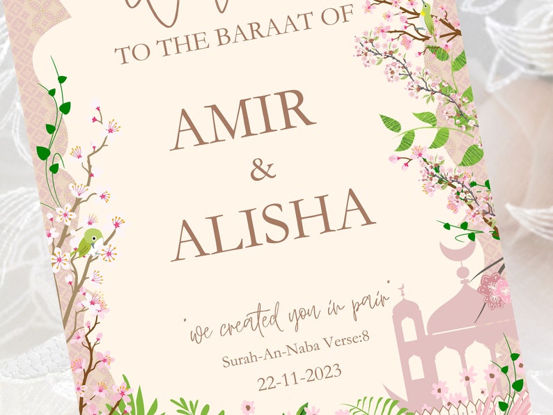 Muslim Wedding Welcome Sign, Nikkah Welcome Sign, Islamic Baraat ...