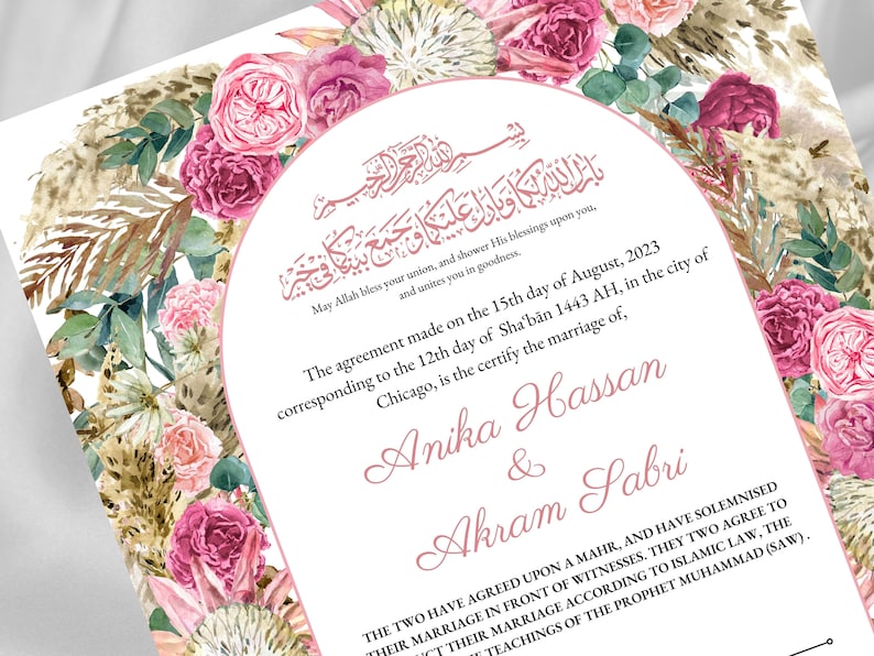 Nikkah Certificate, Muslim Nikkah Certificate, Islamic Marriage ...