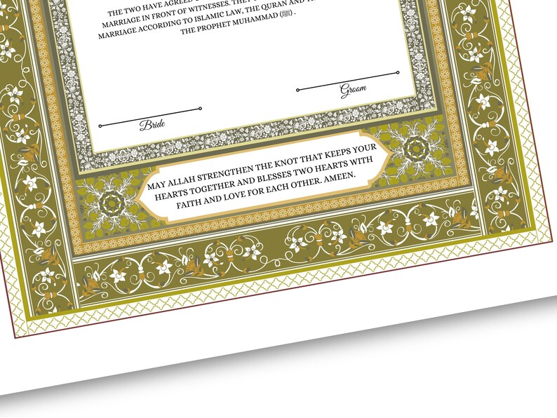 Luxury Nikkah Certificate, Premium A4 Islamic Wedding Contract, Nikkah ...