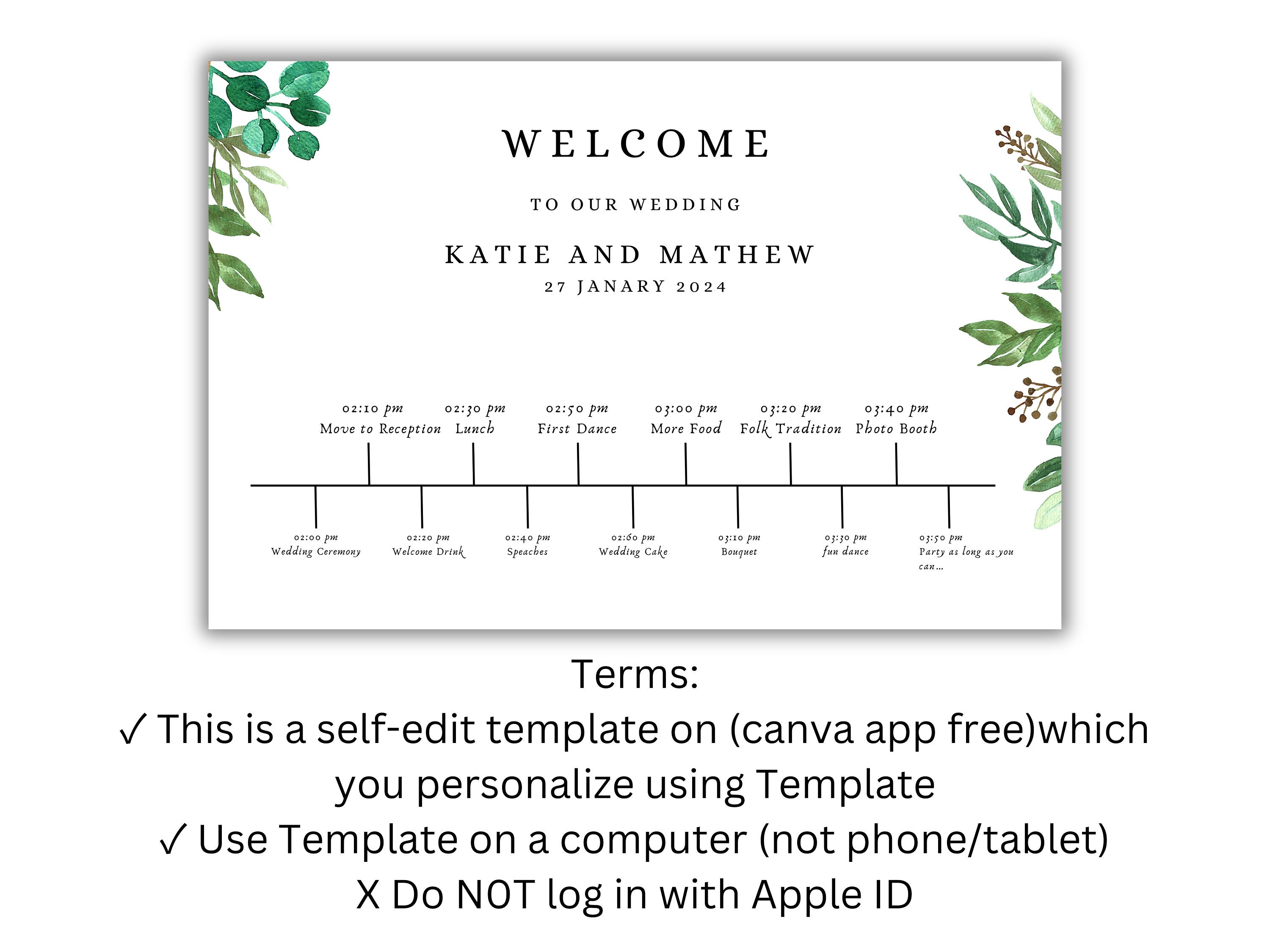 Large Wedding Welcome Timeline Sign Template, Wedding Order of the Day ...