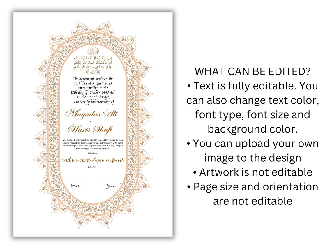 Nikah Contract, Nikkah Certificate, Digital Islamic Marriage Contract ...