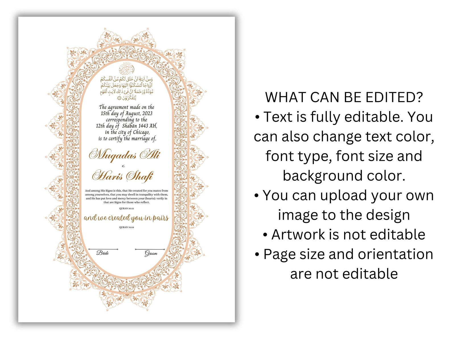 Nikah Contract, Nikkah Certificate, Digital Islamic Marriage Contract ...