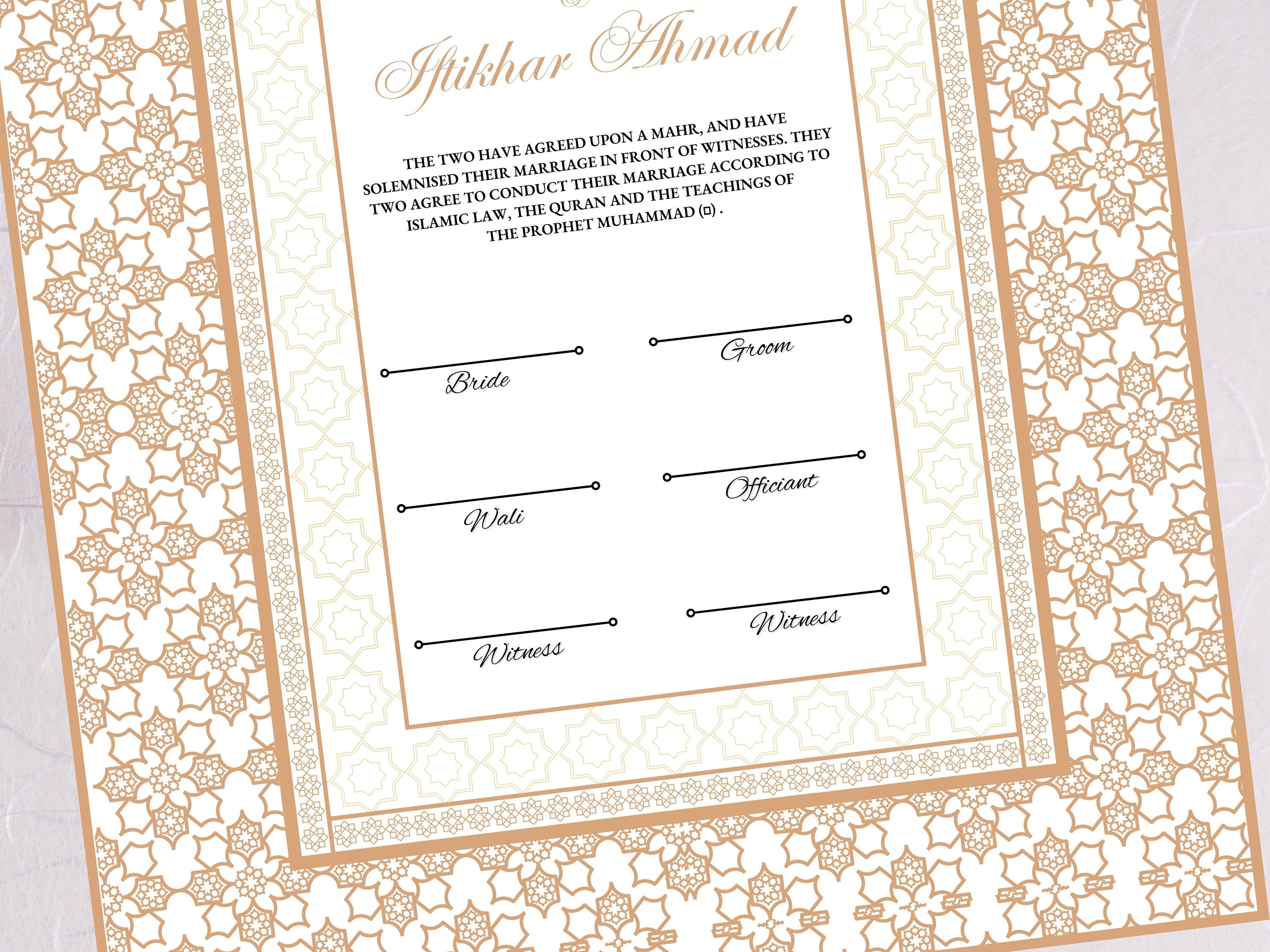 Luxury Nikkah Contract, Nikkah Certificate, Custom Nikah Nama, Islamic ...