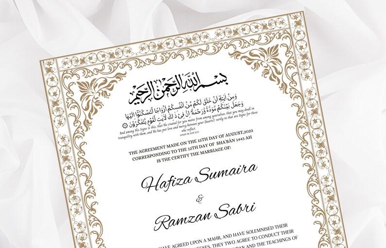 Nikkah Nama Template, Contract Certificate, Muslim Wedding Certificate ...