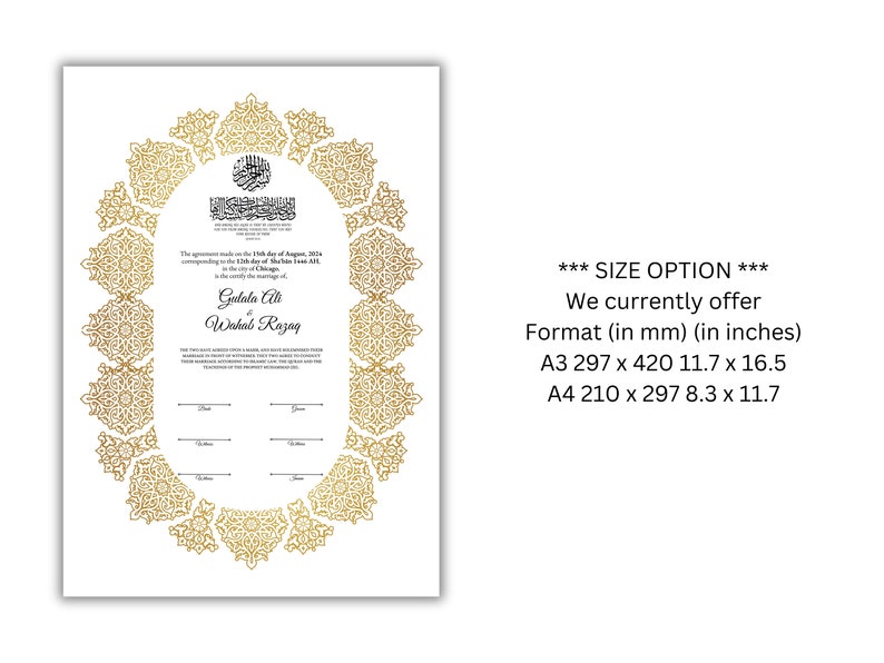 Luxury Gold A4/A3 Nikkah Certificate Template, Premium Gold Frame ...