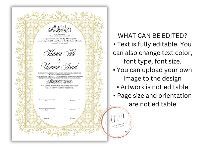 Gold Nikkah Contract Template, Gold Islamic Marriage, Contract Nikkah ...