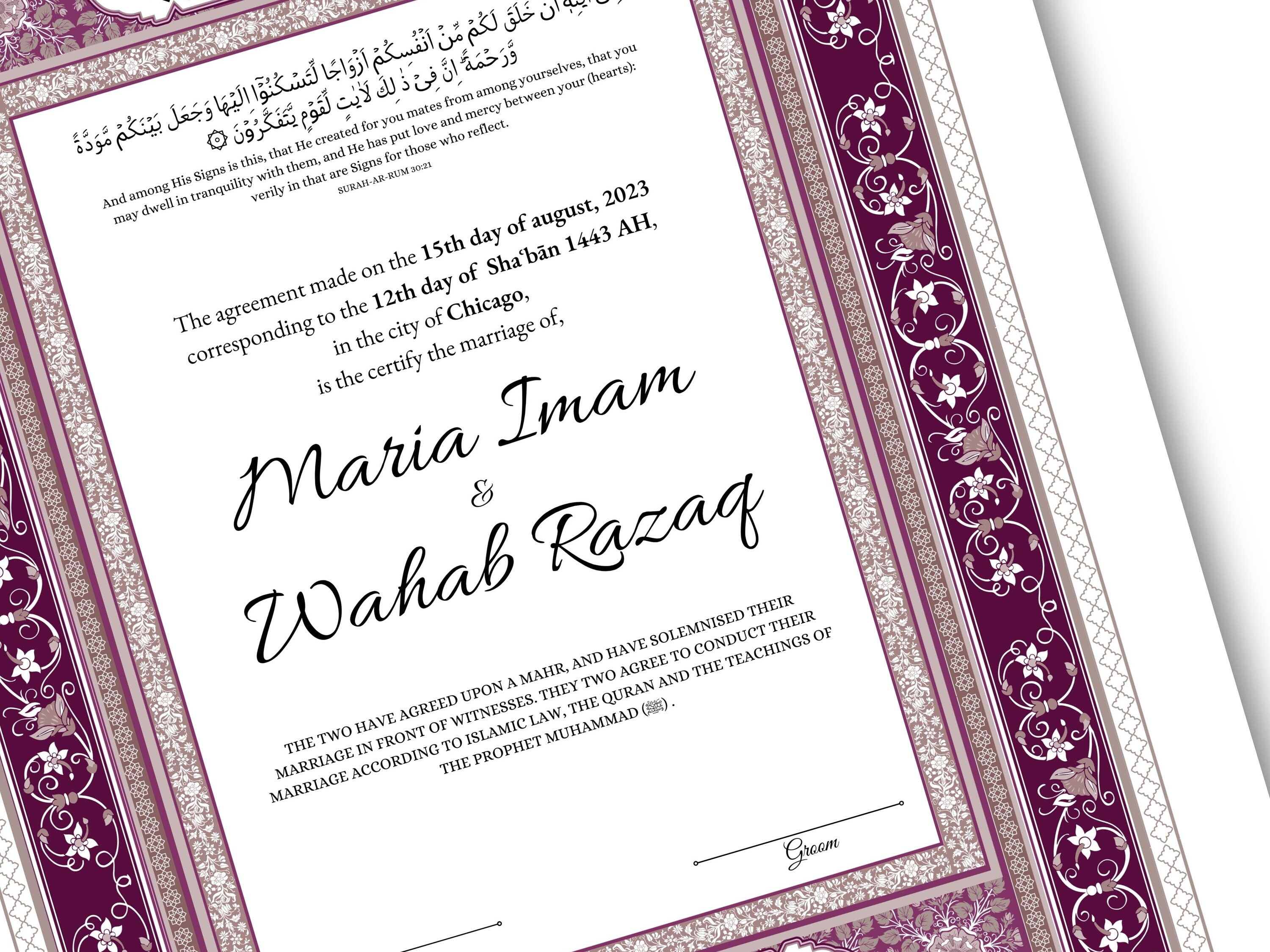 Luxury Nikkah Contract, Digital Printable Personalised Customised ...
