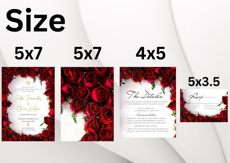 Red Rose Wedding Invitation Set, Red Rose RSVP, Dark Red Floral, Red ...