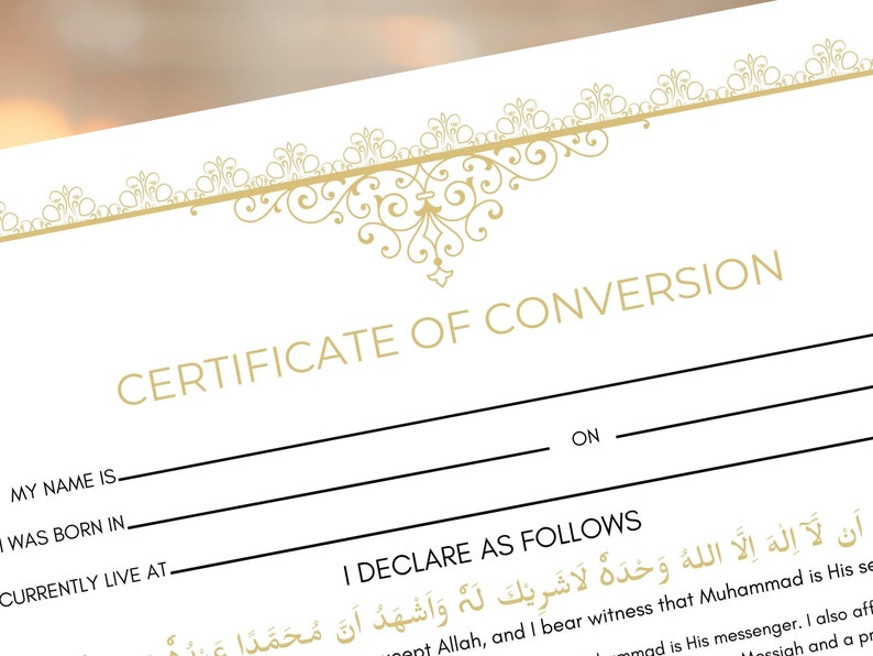 Certificado de conversión, Certificado de conversión musulmana ...