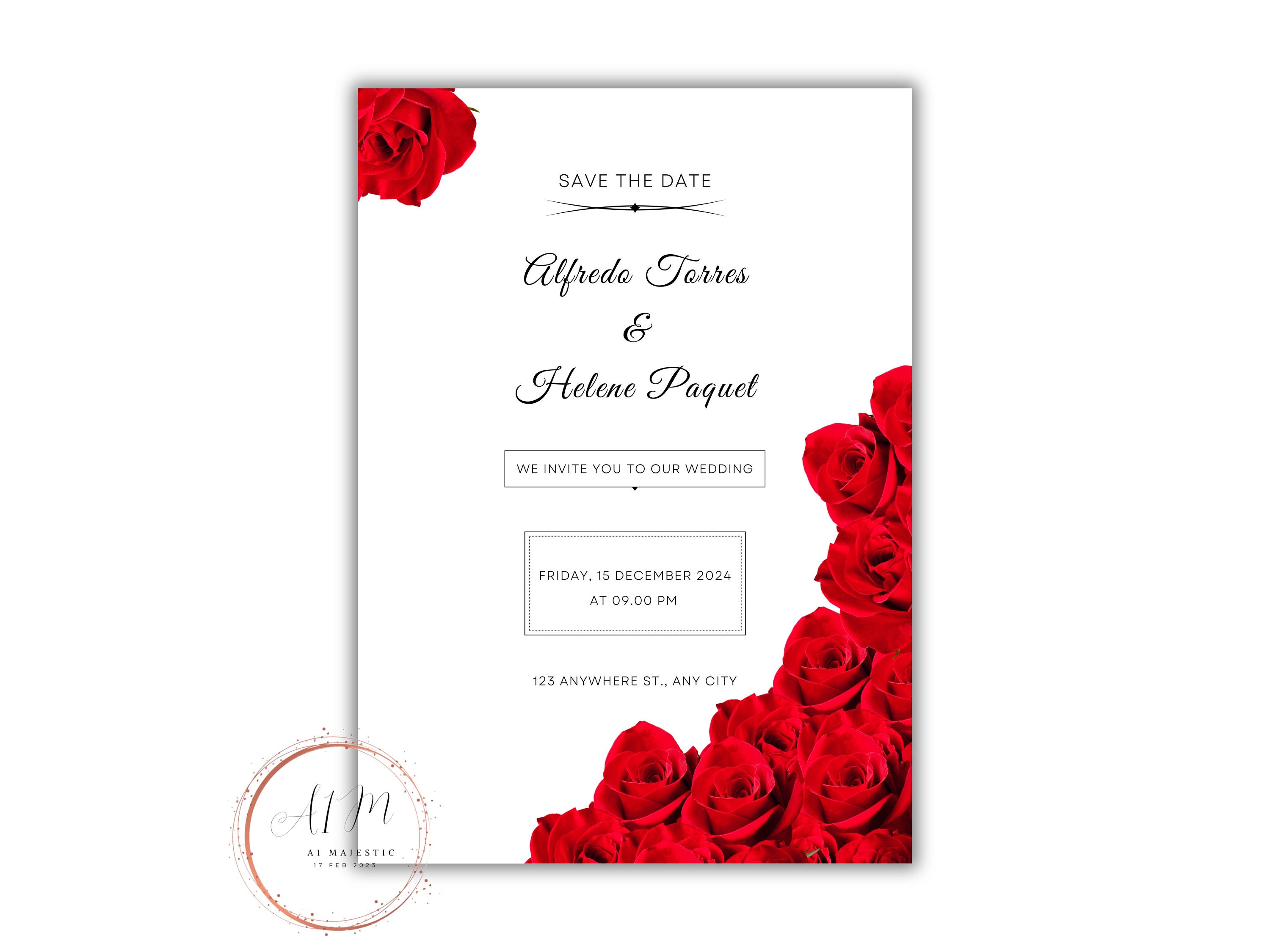 Red Rose Wedding Invitation Set, Red Rose RSVP, Dark Red Floral ...