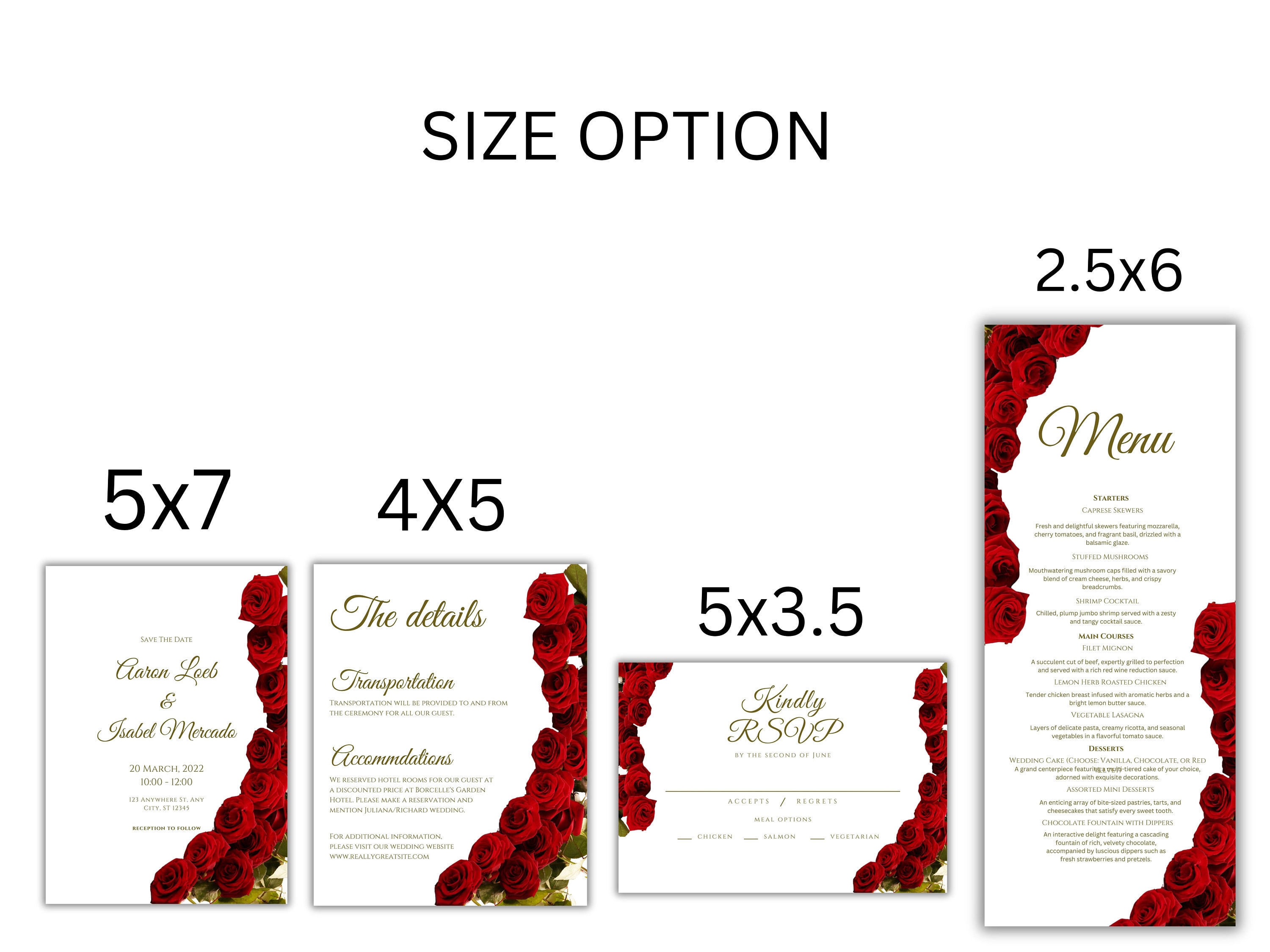 Red Rose Wedding Invitation Set, Red Rose RSVP, Dark Red Floral ...