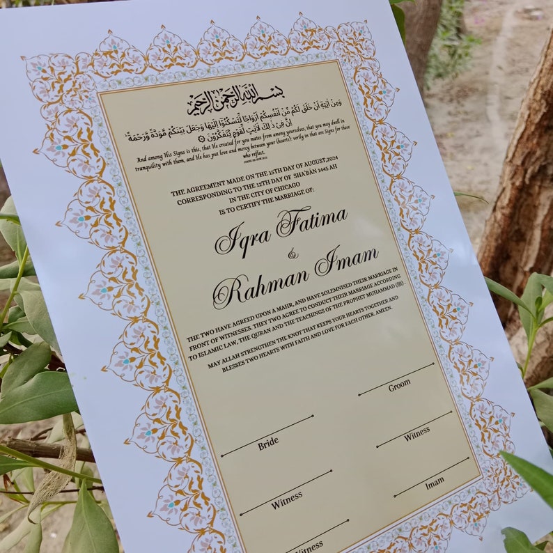 Nikkah Certificate With Feather Pen and Gold Frame, Nikkah Certificate ...