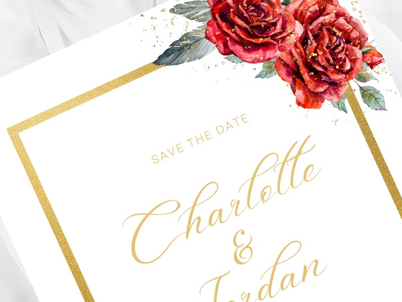 Red Rose Wedding Invitation Set, Red Rose RSVP, Dark Red Floral ...