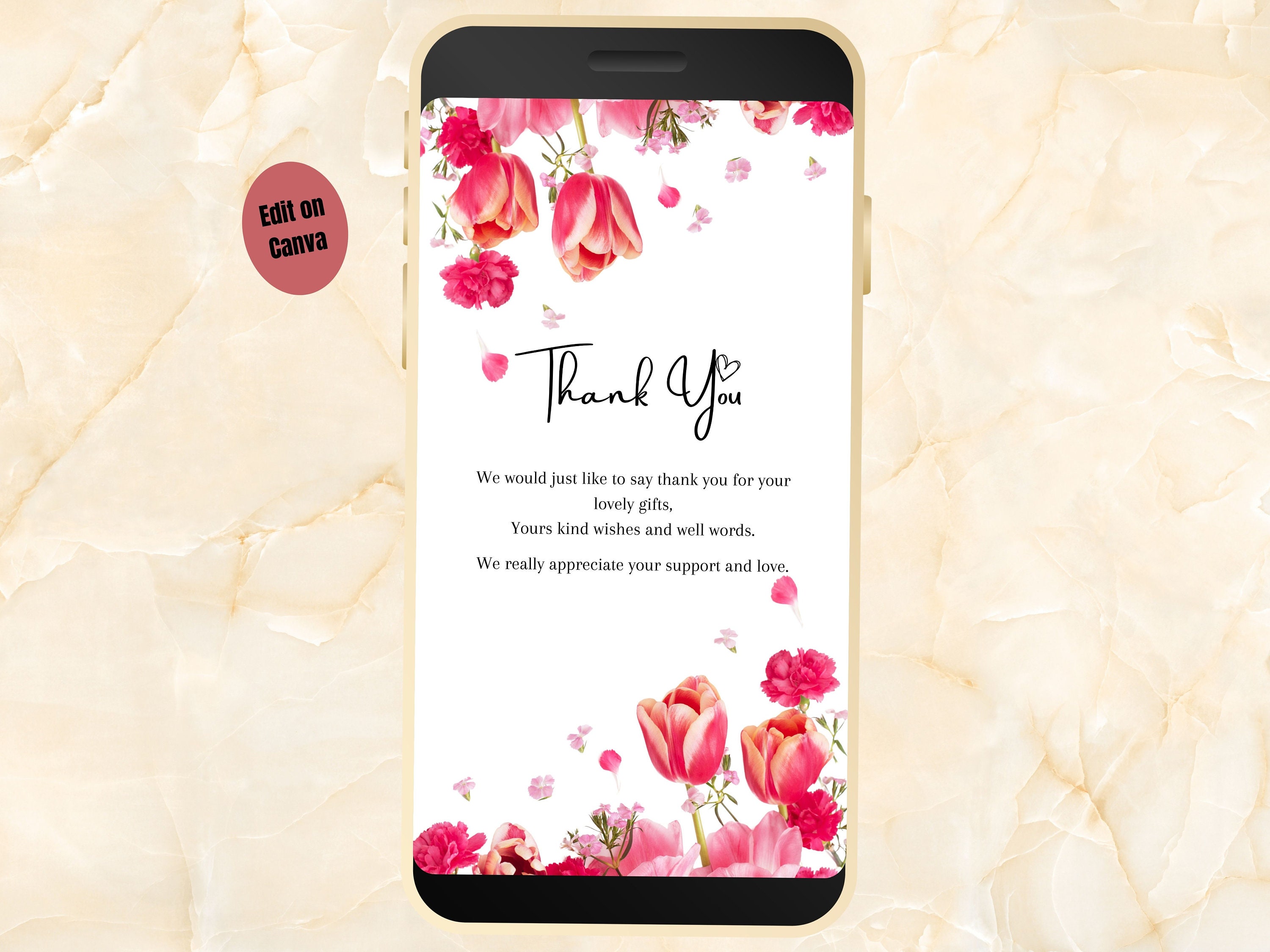 Floral Electronic Thank You Card Template Digital, Editable Digital ...