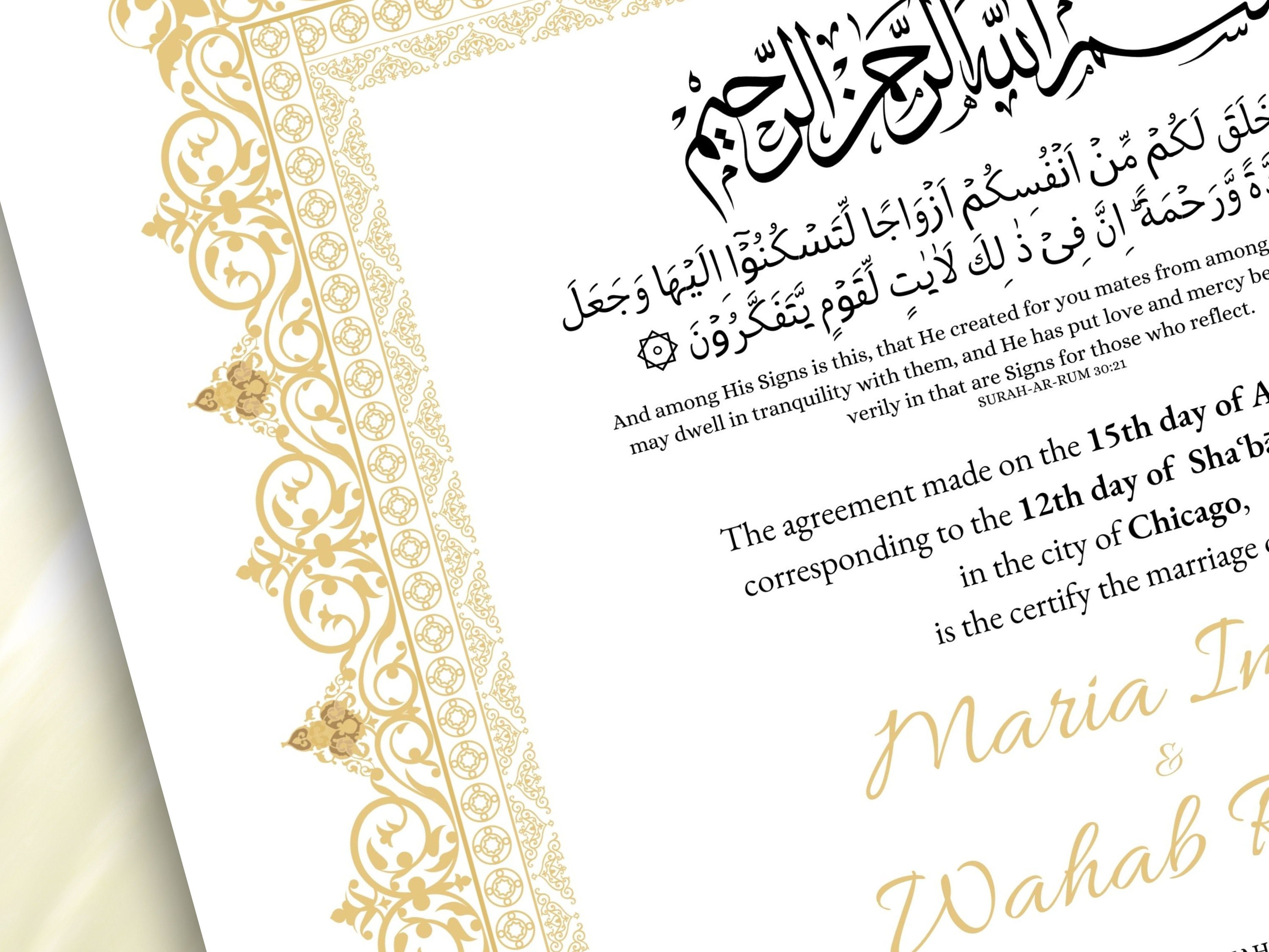 Luxury Nikkah Certificate, A4/A3 Islamic Wedding Contract, Muslim ...